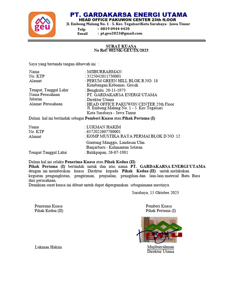 Surat Kuasa Penjualan-Geu BL | PDF
