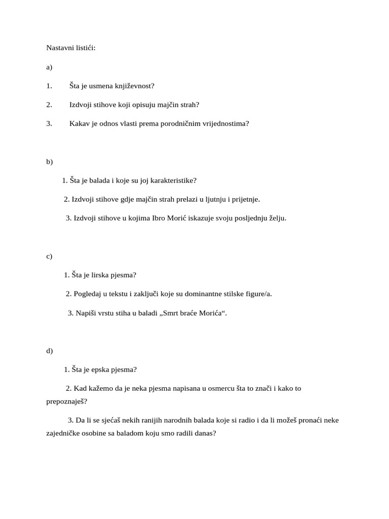 Nastavni Listići Morici | PDF