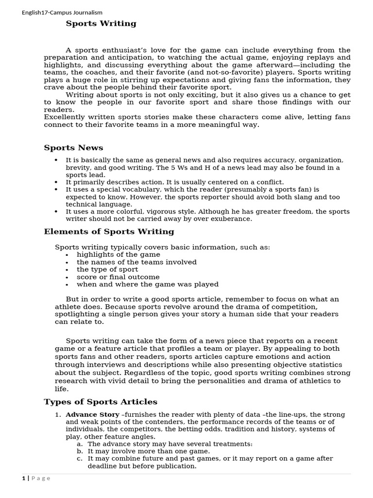 Handouts in Sports Writing | PDF