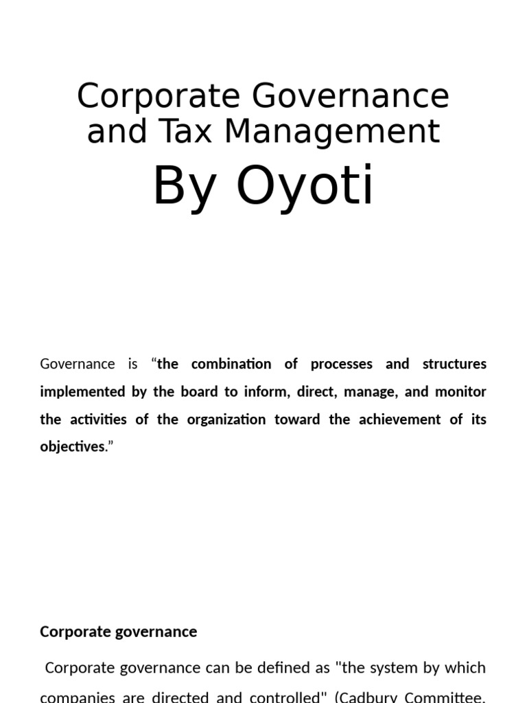 Corporate Governance and Tax Management | PDF