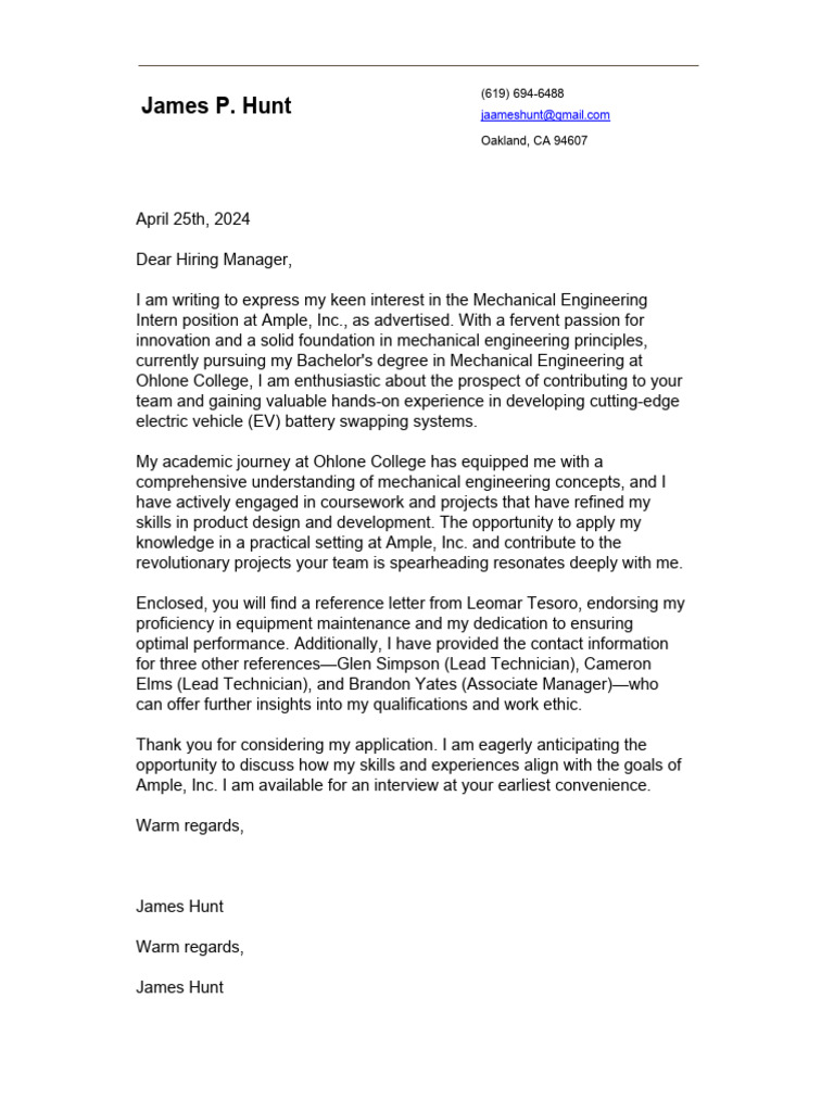 Ample Cover Letter | PDF | Engineering