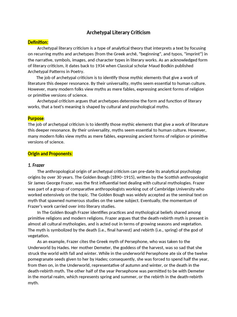 Archetypal Literature | PDF