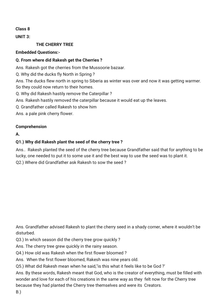 Class 8 Unit 3 Cherry Tree | PDF