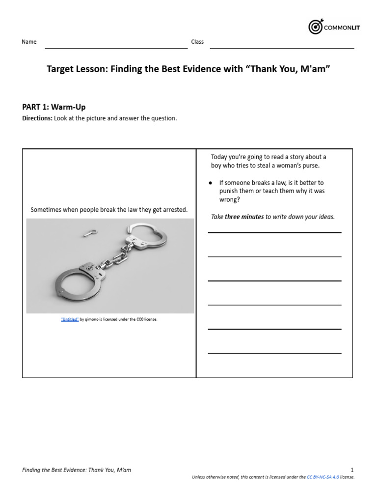 Thank You Mam Target Lesson STUDENT COPY V2 | PDF | Creative Commons ...