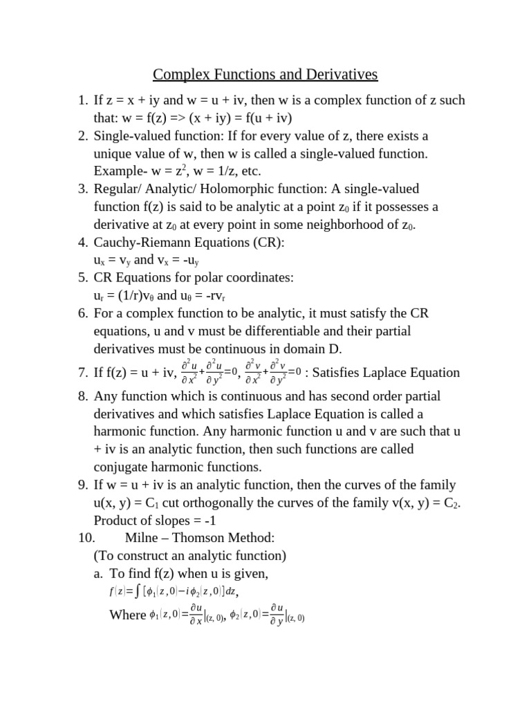 Complex Functions and Derivatives | PDF