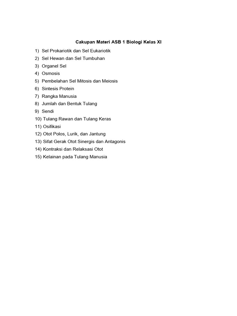 Cakupan Materi ASB 1 Biologi Kelas XI | PDF