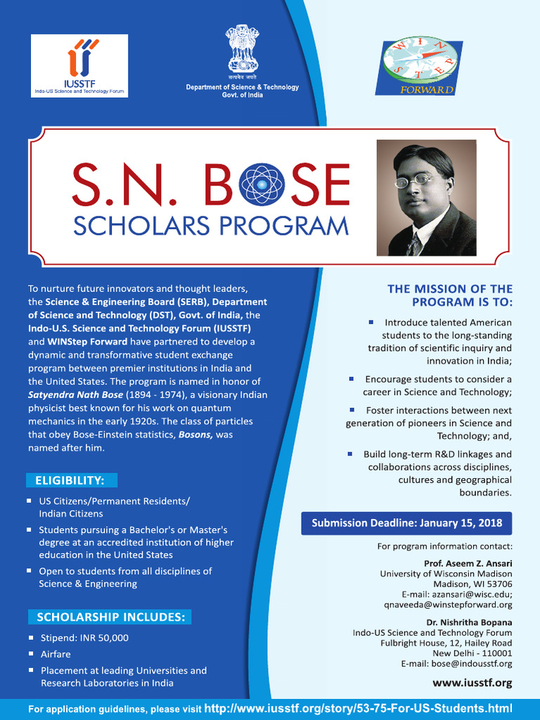 Brochure - S.N Bose Scholars Program (US Brochure) | PDF