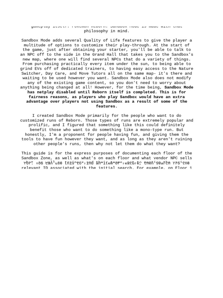 Pokemon Reborn - Sandbox Mode Guide | PDF