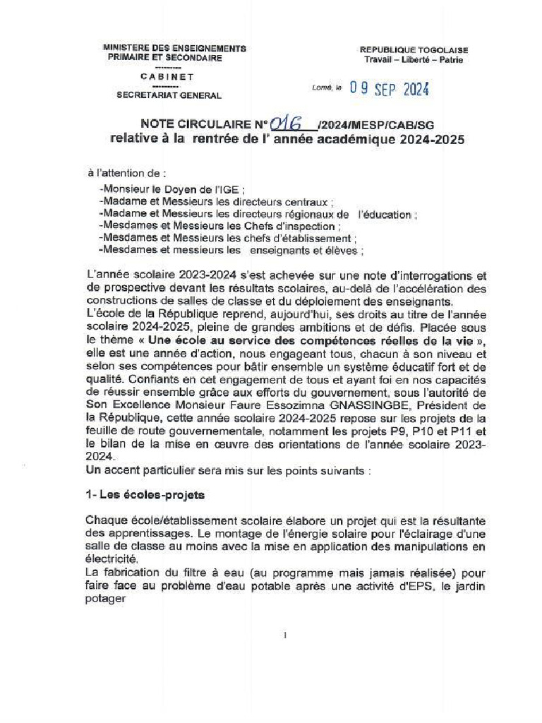 Note Circulaire Rentree 2024 2025 | PDF