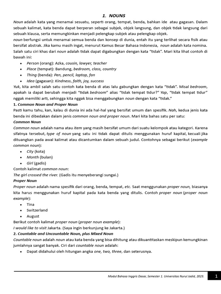 Modul Bing Dasar, Word Classes, Phrases and Clauses | PDF