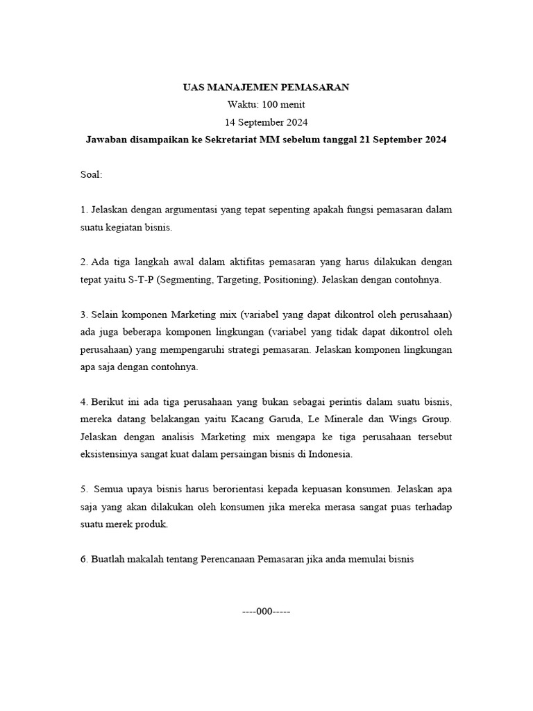 Uas Manajemen Pemasaran | PDF