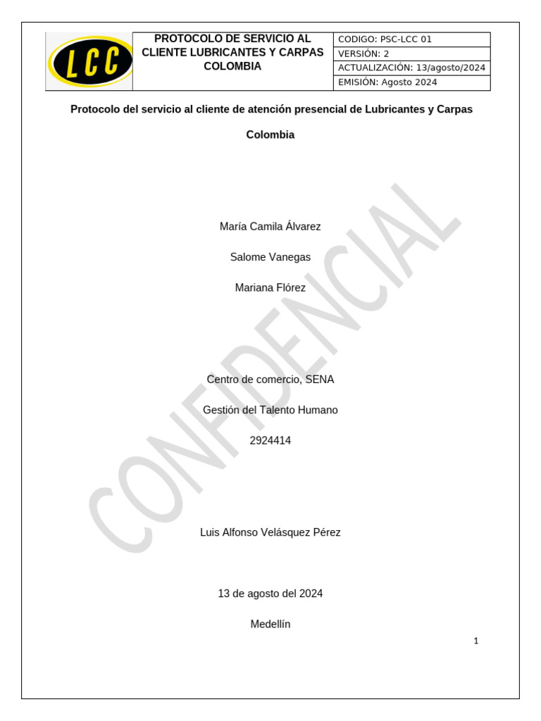 Protocolo de Servicio Al Cliente de Atención Presencial | PDF | Calidad (comercial) | Negocios