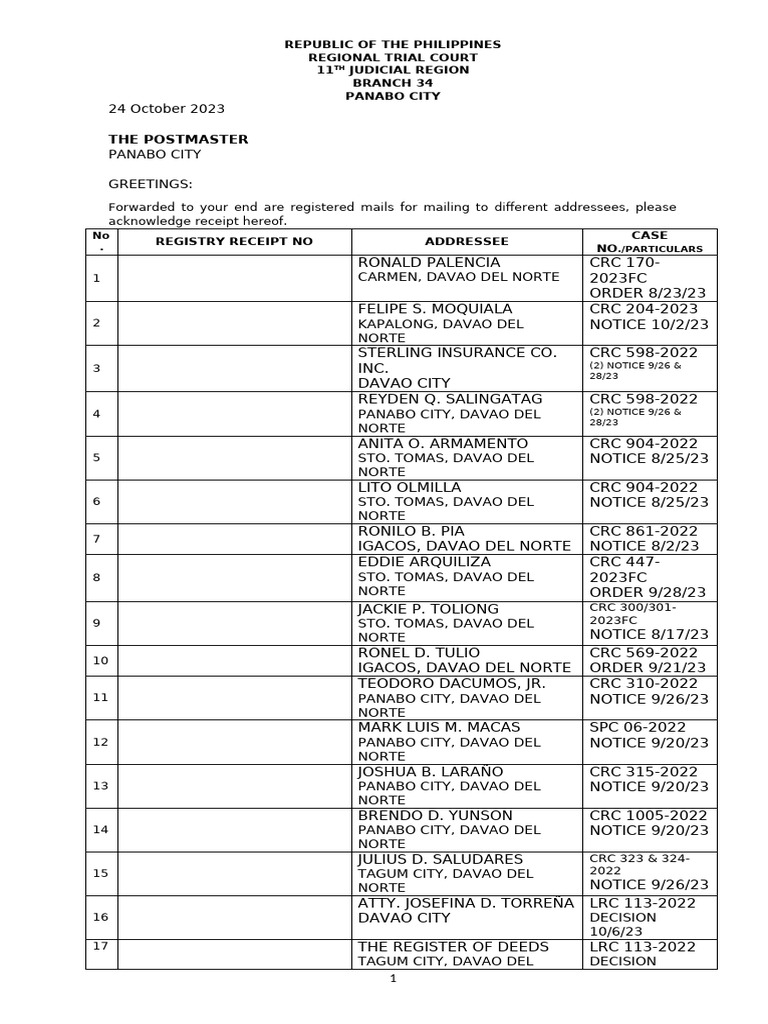 Post Office Transmittal | PDF