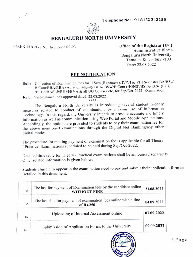 UG Fee Notification | PDF