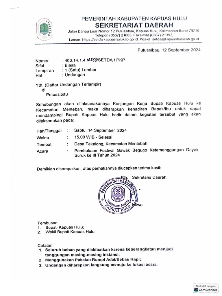 Undangan Festival Gawak Begugo Ketemengungan Dayak Suruk III | PDF