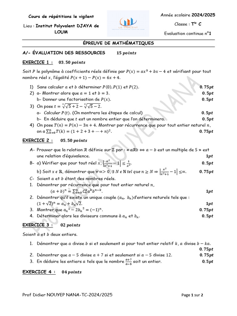 Eval 1 Maths TC 24 25 | PDF