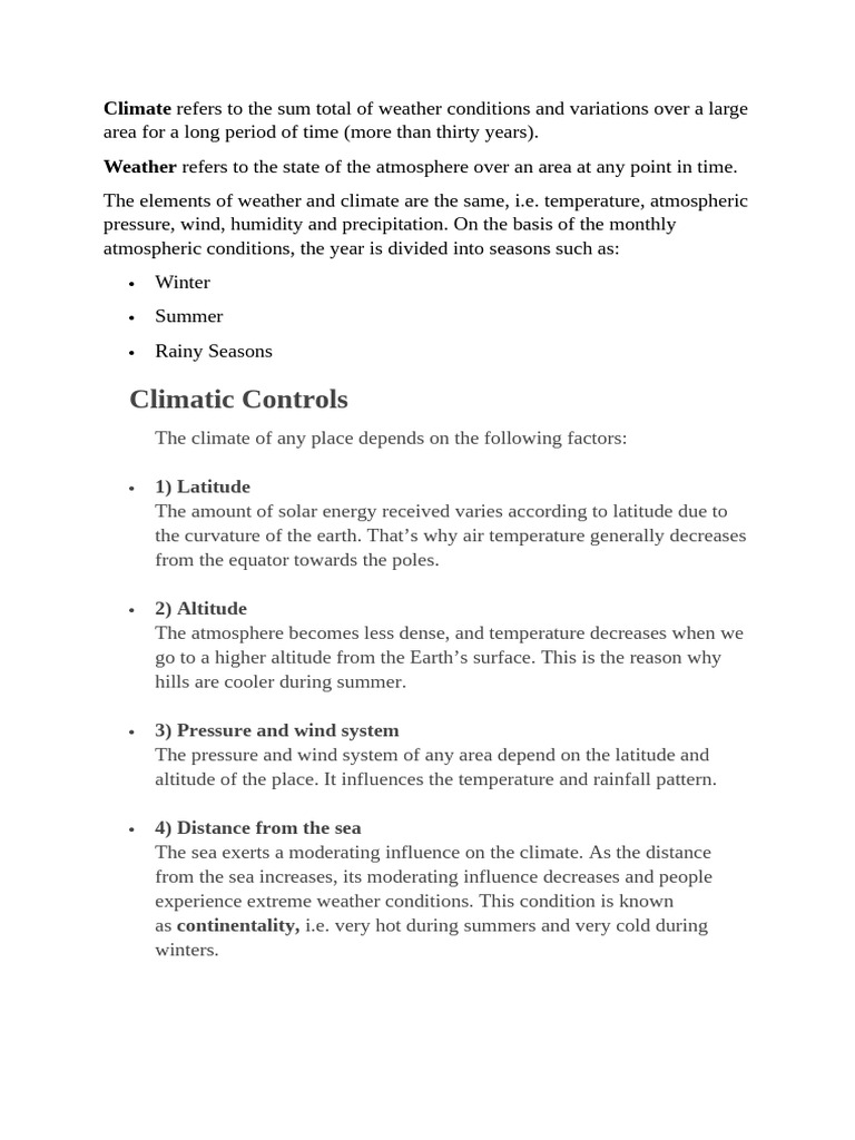 CLIMATE CLASS 9 NOTES | PDF
