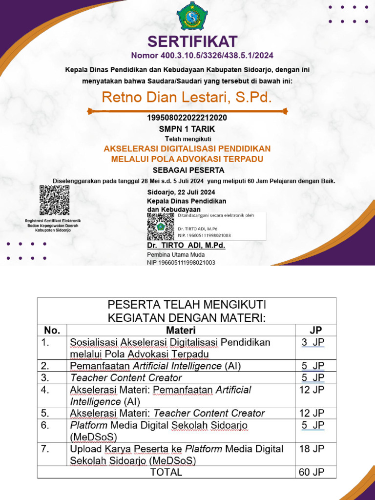 Retno Dian Lestari, S.Pd. - SMPN 1 TARIK | PDF