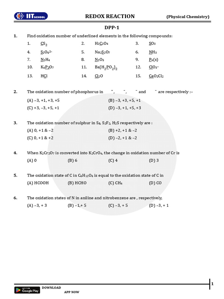 DPP - 01 - Redox Reaction | PDF