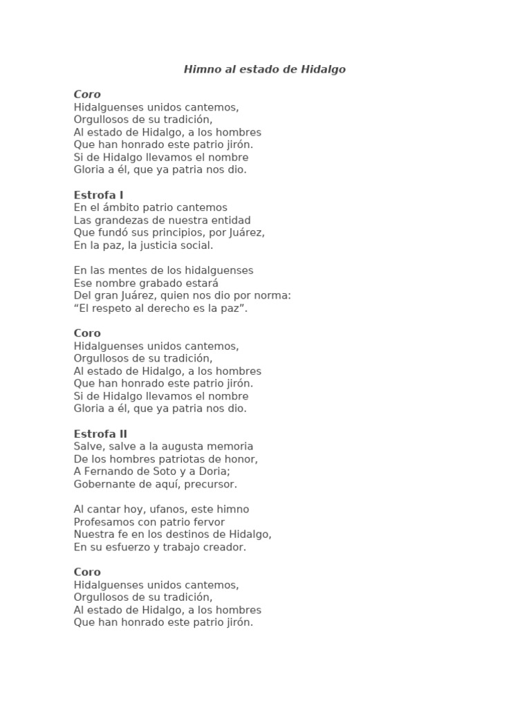 HIMNO AL ESTADO DE HIDALGO | PDF