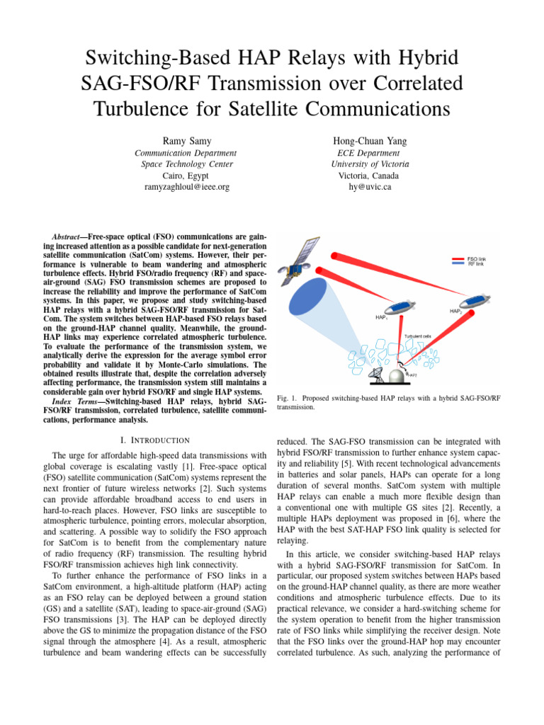 Switching-Based HAP Relays With Hybrid SAG-FSO/RF Transmission Over ...