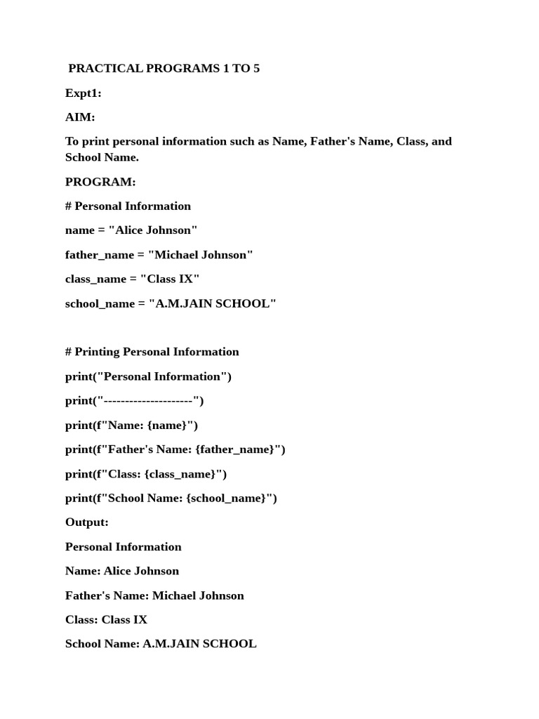 Class IX AI Practicals 1-5 Pgms | PDF