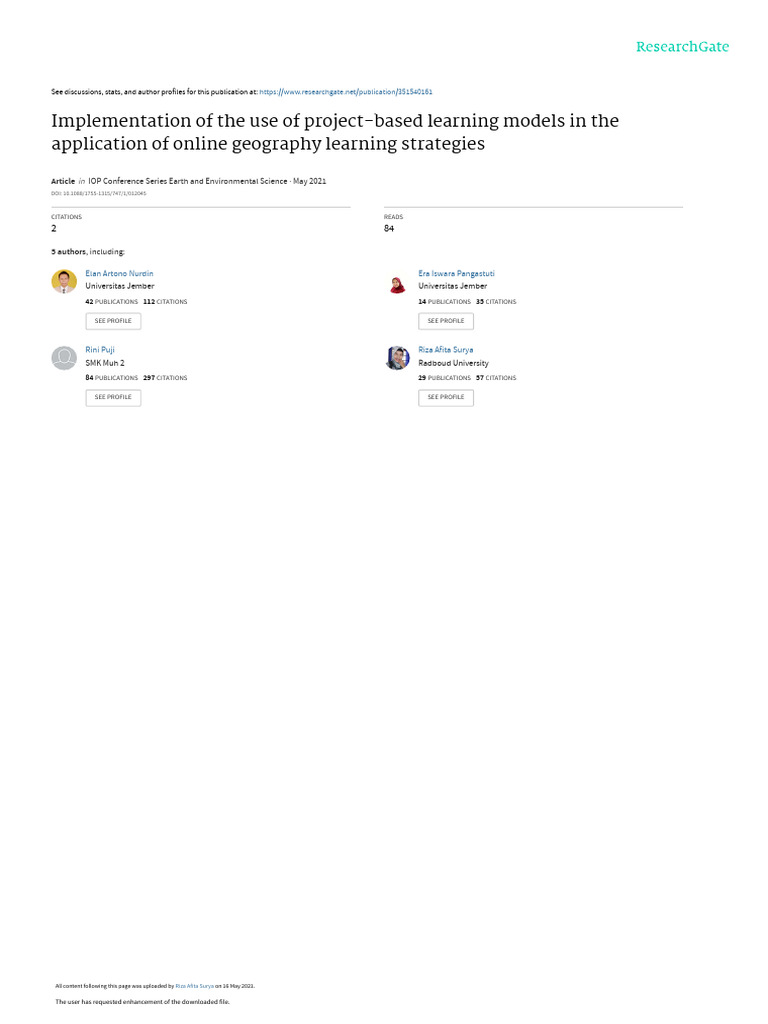 Implementation of The Use of Project-Based Learning Models | PDF | Knowledge | Geography