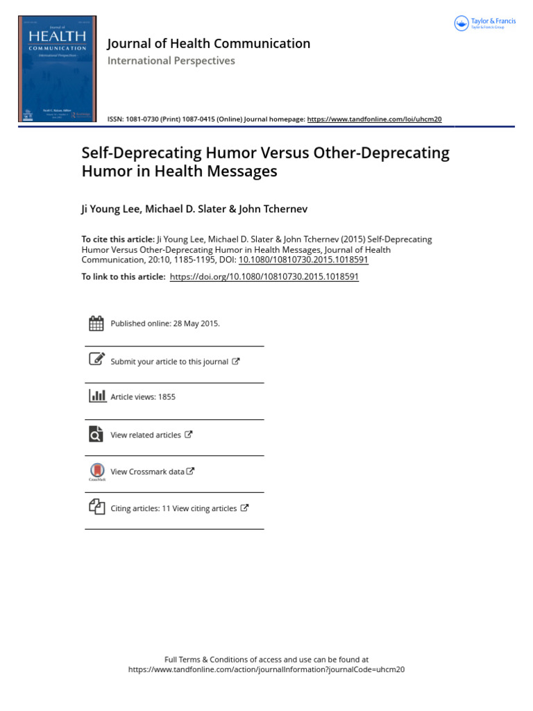 Self Deprecating Humor Versus Other Deprecating Humor in Health ...