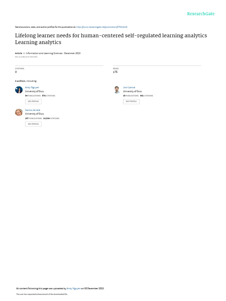 Lifelong Learner Needs in Learning Analytics | PDF | Focus Group | Learning