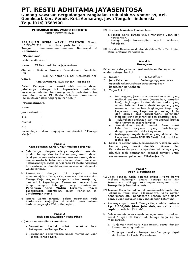 PKWT HR_GA Rev 01 | PDF