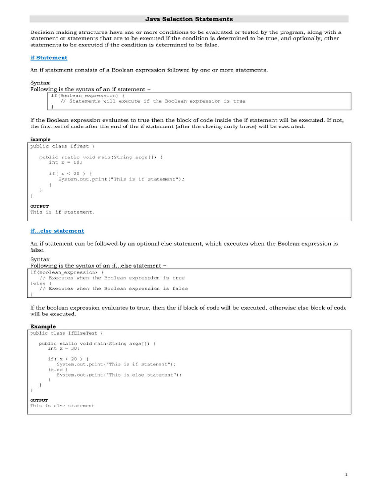 Java-Selection-Statements | PDF Java-Selection-Statements | PDF