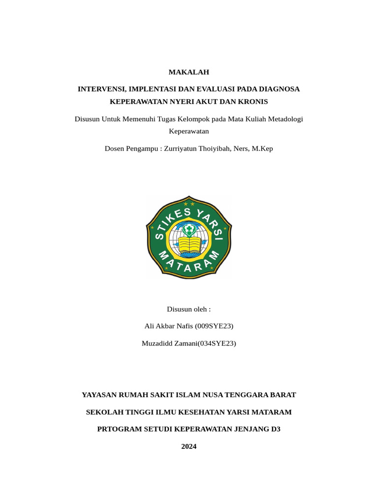TUGAS KLOMPOK NYERI AKUT DAN KRONIS ALI DAN ZAMANI Revisi | PDF