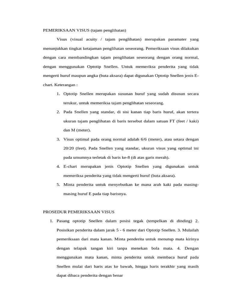 Sop Pemeriksaan Visus | PDF