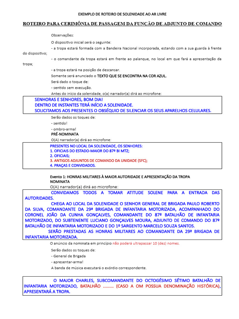 Exemplo de Roteiro de Solenidade Ao Ar Livre - Adj Cmdo | PDF ...