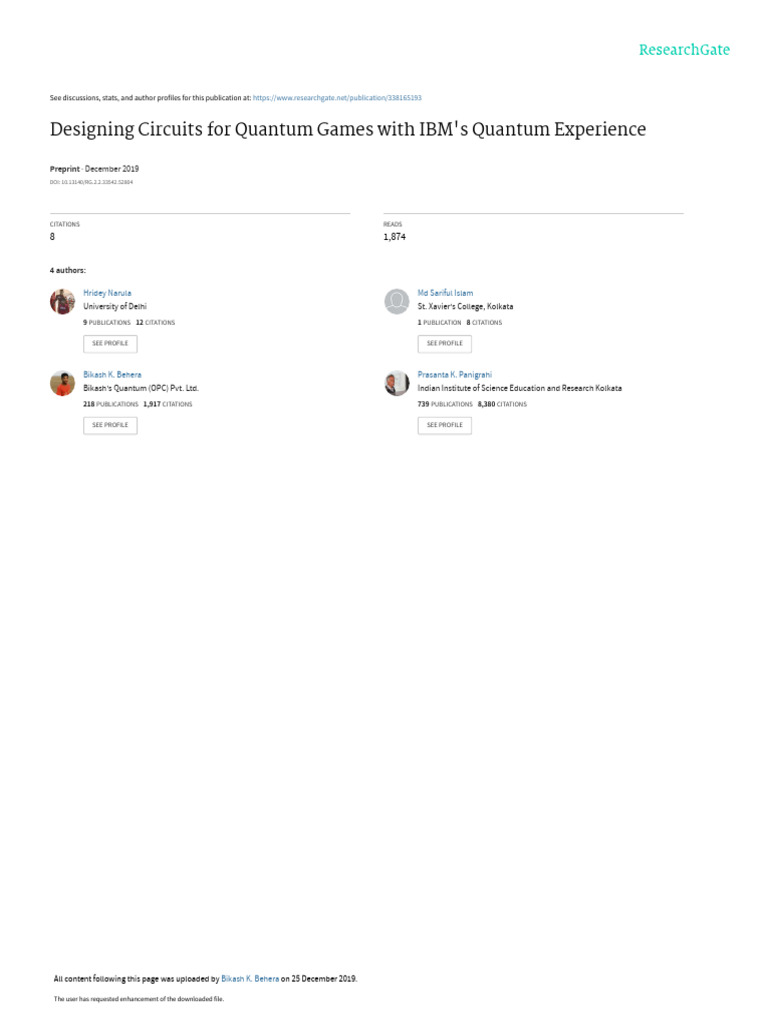 Designing Circuits For Quantum Games With IBM S Quantum Experience2 | PDF