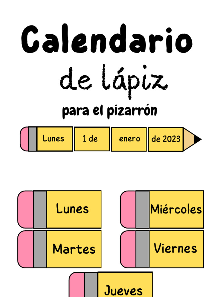 Calendario Lápiz para El Pizarrón Sencillo en Color Amarillo | PDF