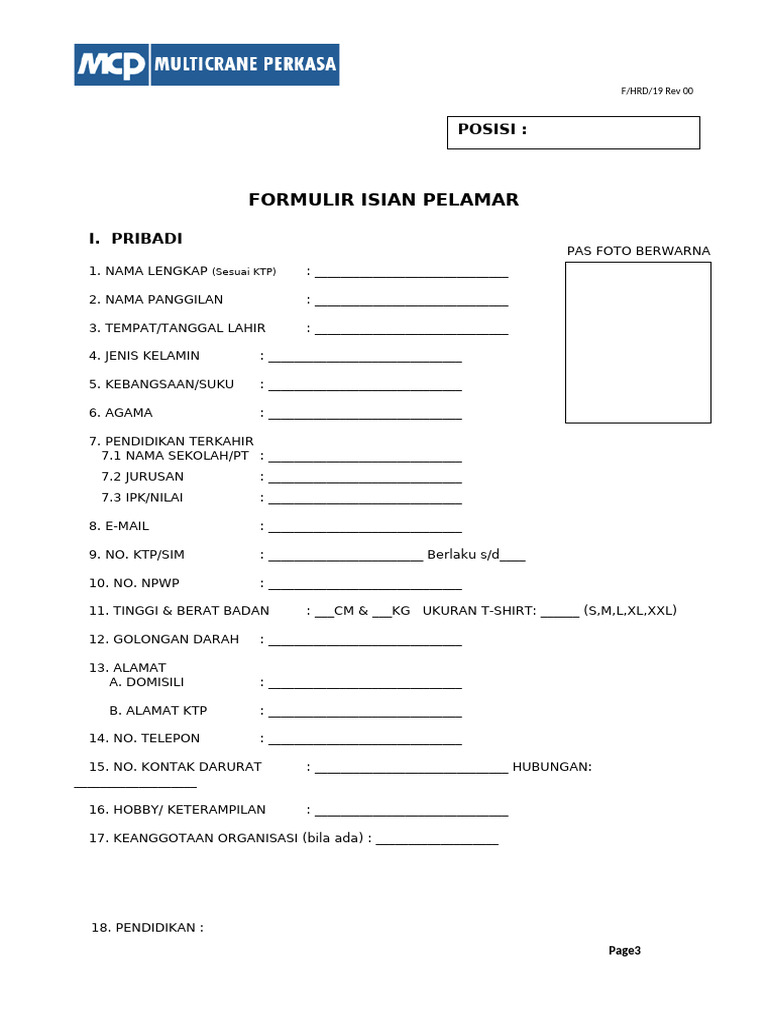 MCP - Formulir Isian Pelamar | PDF