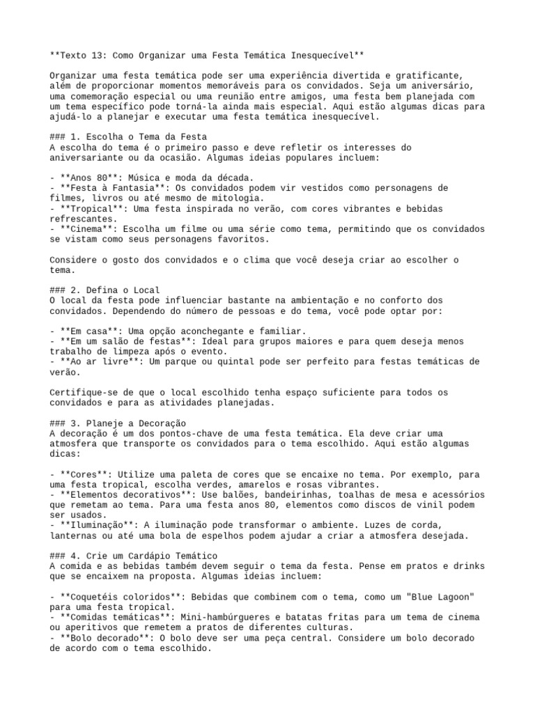 Texto 13 Como Organizar uma Festa Temática Inesquecível | PDF