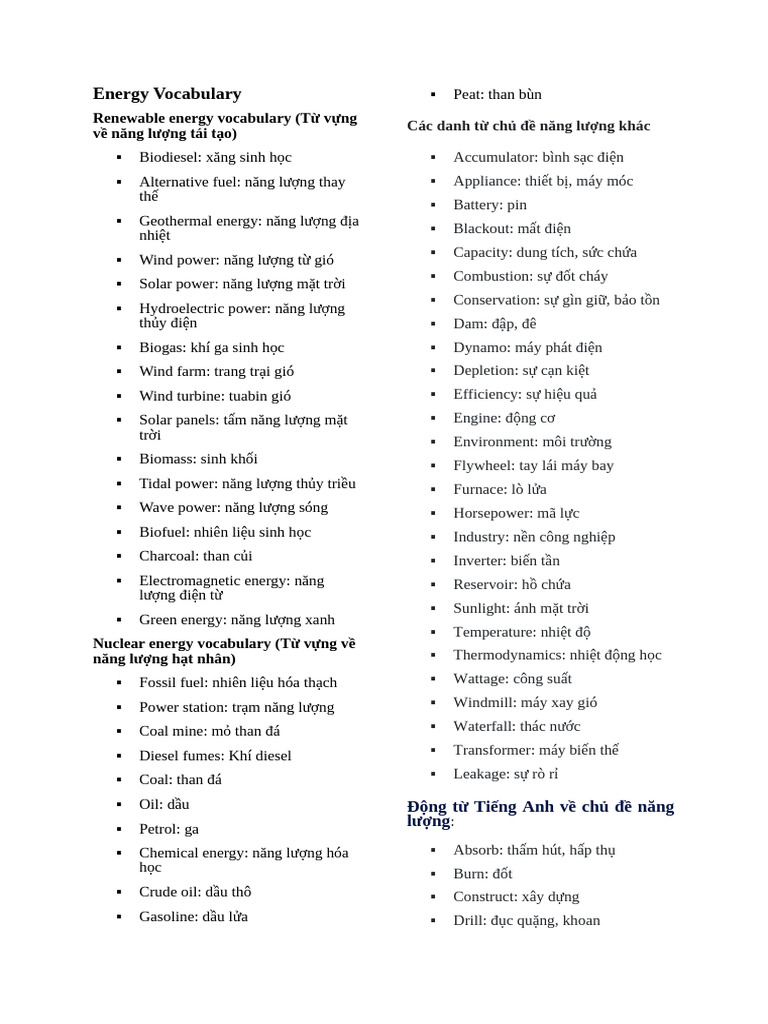 Energy Vocabulary | PDF
