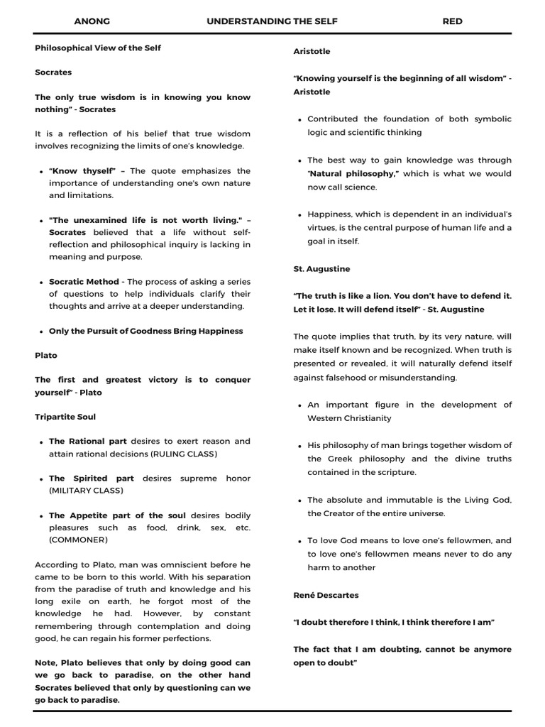 Uts Reviewer | PDF | Self | Philosophy