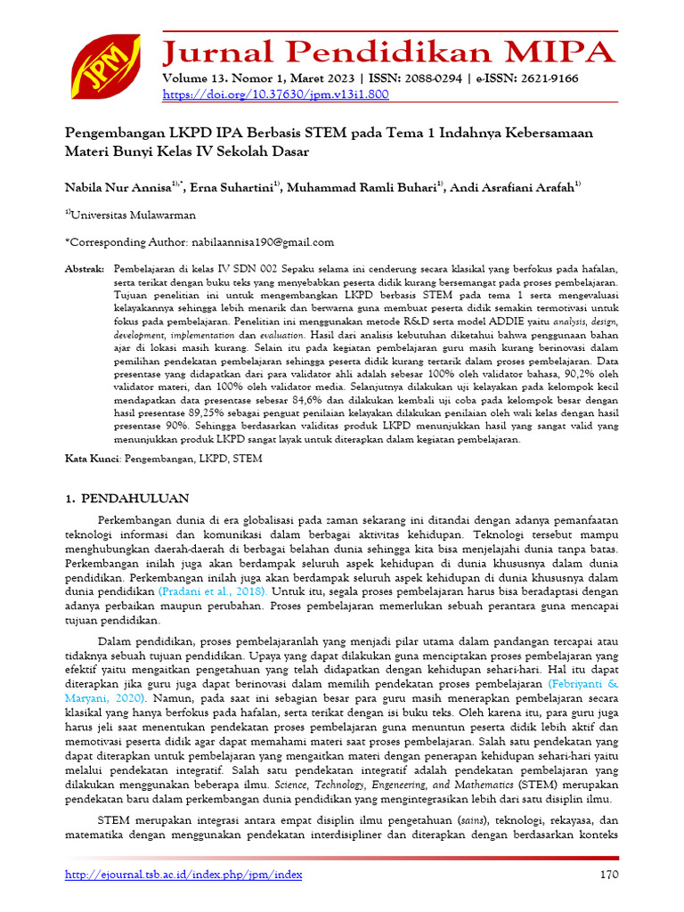 Pengembangan LKPD IPA Berbasis STEM Pada | PDF