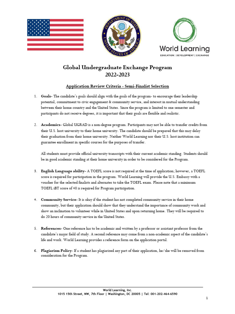 Application Review Criteria Global UGRAD AY22 23 | PDF