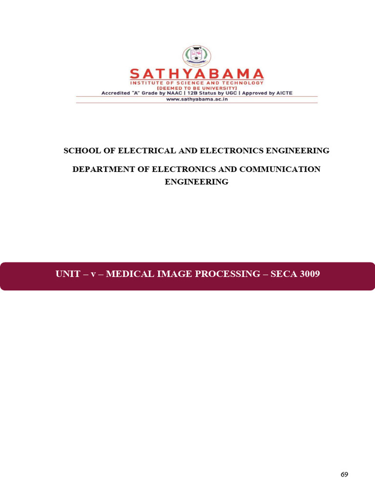 Medical Image Processing - Course Material | PDF