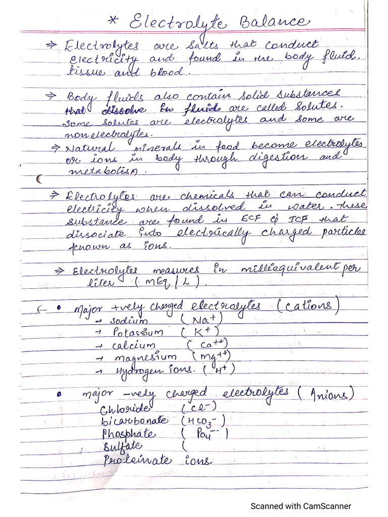 Electrolyte Balance Notes | PDF
