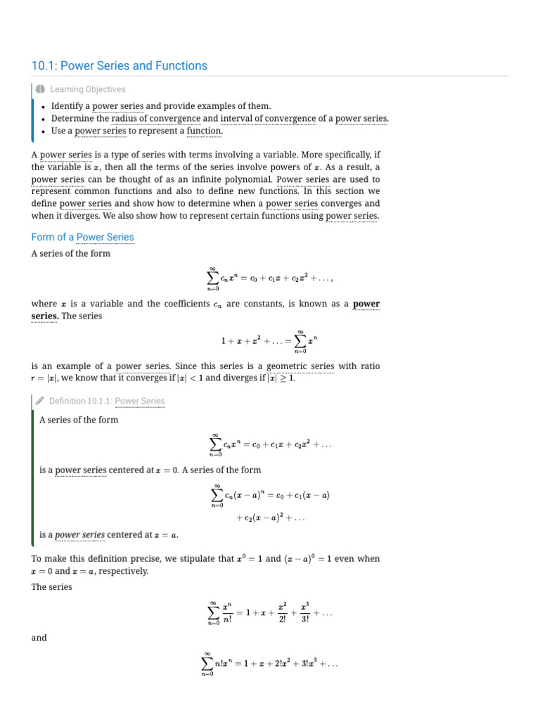 10.1_ Power Series and Functions - Mathematics LibreTexts | PDF 10.1_ Power Series and Functions - Mathematics LibreTexts | PDF