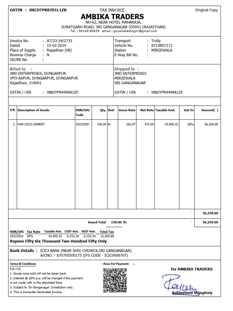 Cement invoices with Mtc | PDF