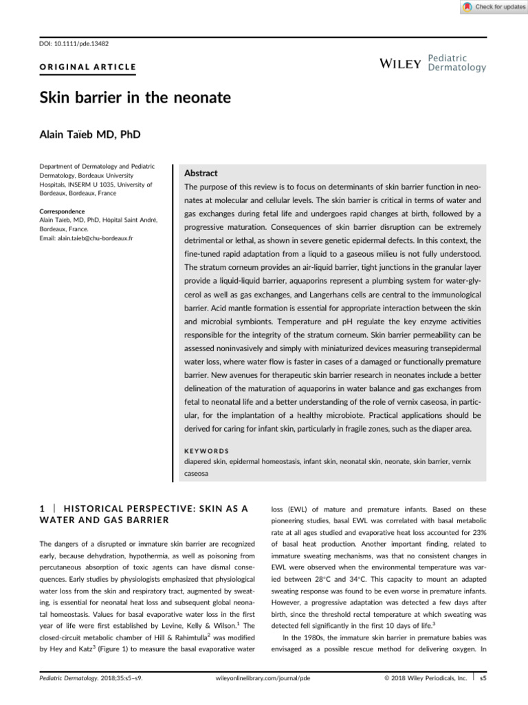 Pediatric Dermatology - 2018 - Ta Eb - Skin Barrier in The Neonate | PDF