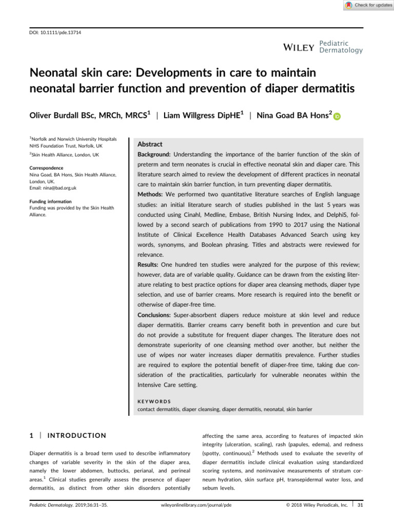 Pediatric Dermatology - 2018 - Burdall - Neonatal Skin Care ...