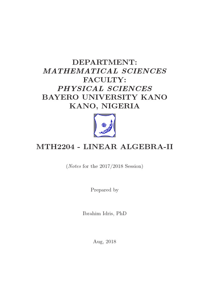 MTH2204 LINEAR ALGEBRA II Aug 2018 | PDF