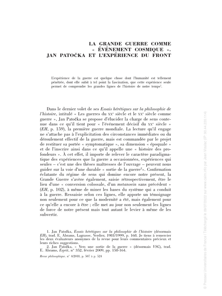Patocka Et La Guerre Mondiale | PDF